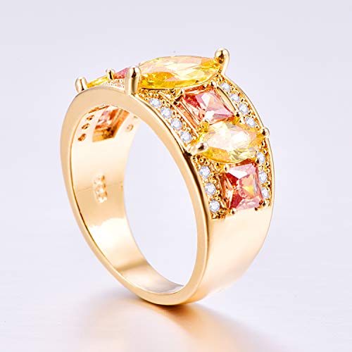 Psiroy Yellow Gold Plated Created Citrine Wedding Band Rings for Women Size 9