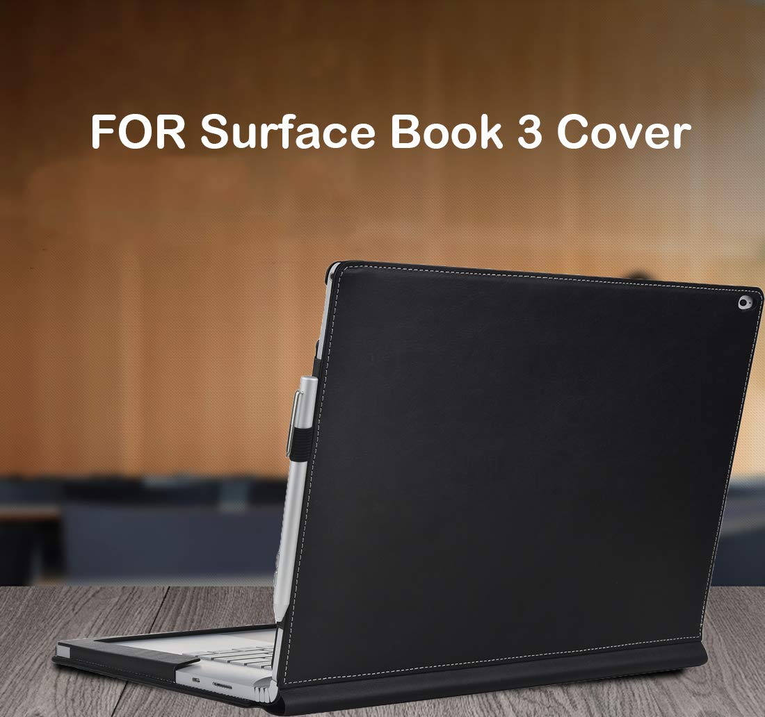 Microsoft Surface Book 3/2 15 inch PU Leather with Stand Case Laptop Sleeve Tablet Folio Case 15" Surface Book 3/2/1 Detachable Cover Black