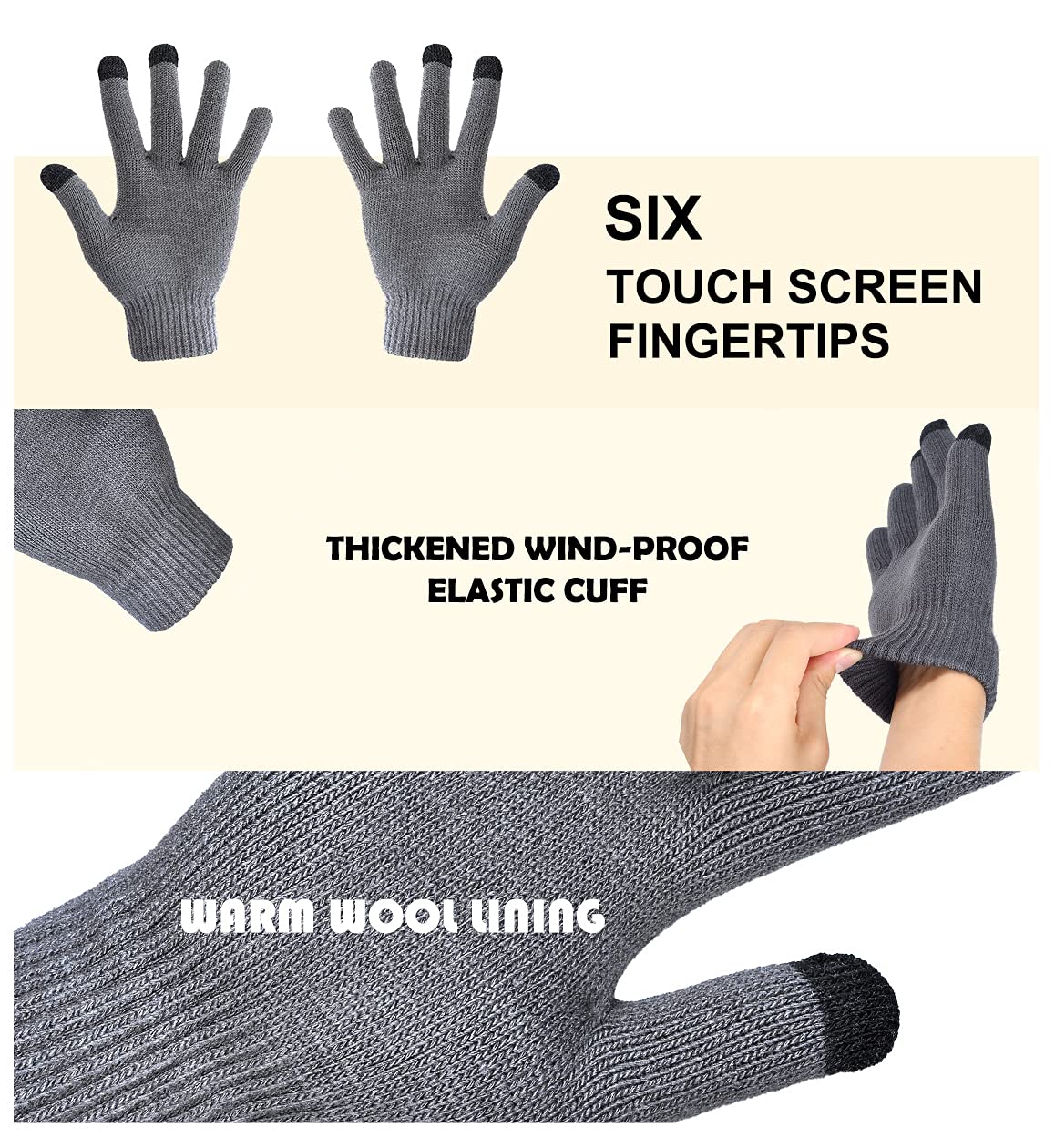 Man Winter Warmer Beanie Hat Scarf and Touch Screen Gloves,Fleece Lining Hat Scarf and Gloves Sets for Man Women (navy, 4)