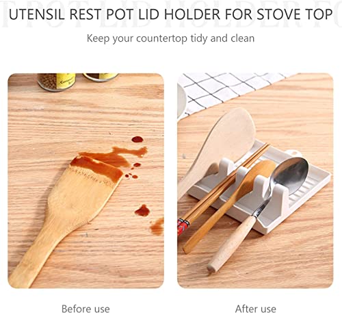 QBOMB Cooking Utensil Rest,Cooking Ladle/Spatula/Spoon Multiple Kitchen Fork Spoon Holders with 4 Slots and Pot Lid Holder for Kitchen Keeps Countertops Clean 2 Pack