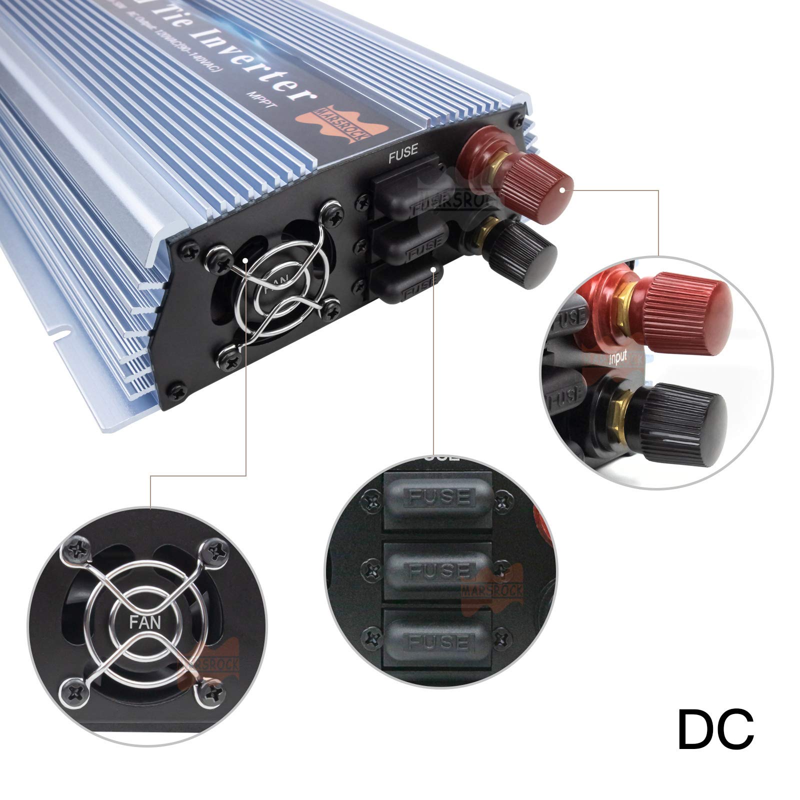 Marsrock 1000W Grid Tie Solar Inverter, 20-50V DC to AC 120V Pure Sine Wave Inverter for 1000-1200W 24V, 30V, 36V PV Module(AC120V Blue)