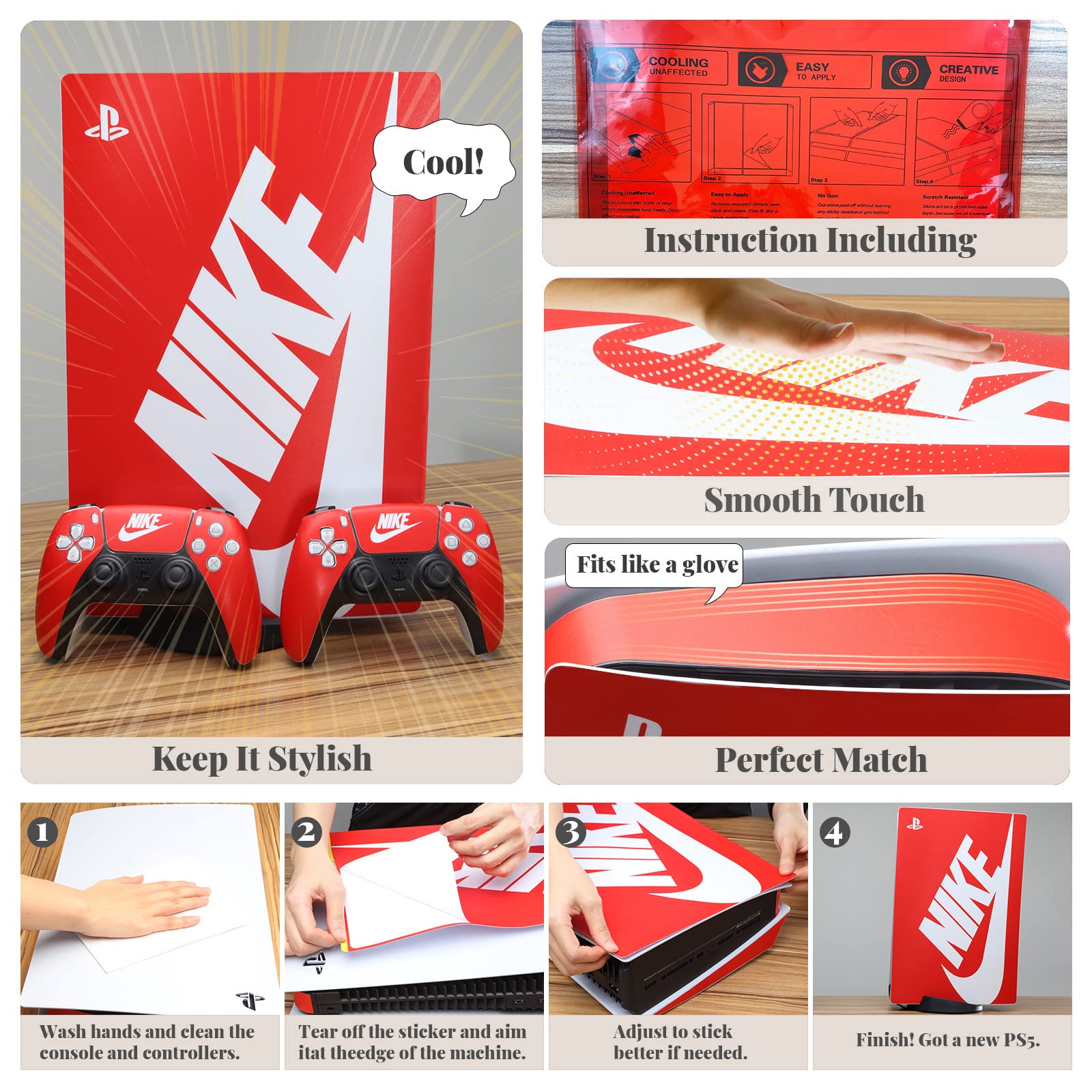 PS5 Skin Disk Edition Console and Controller, PS5 Stickers Vinyl Decals for Playstation 5 Console and Controllers, Disk Edition - Shoebox