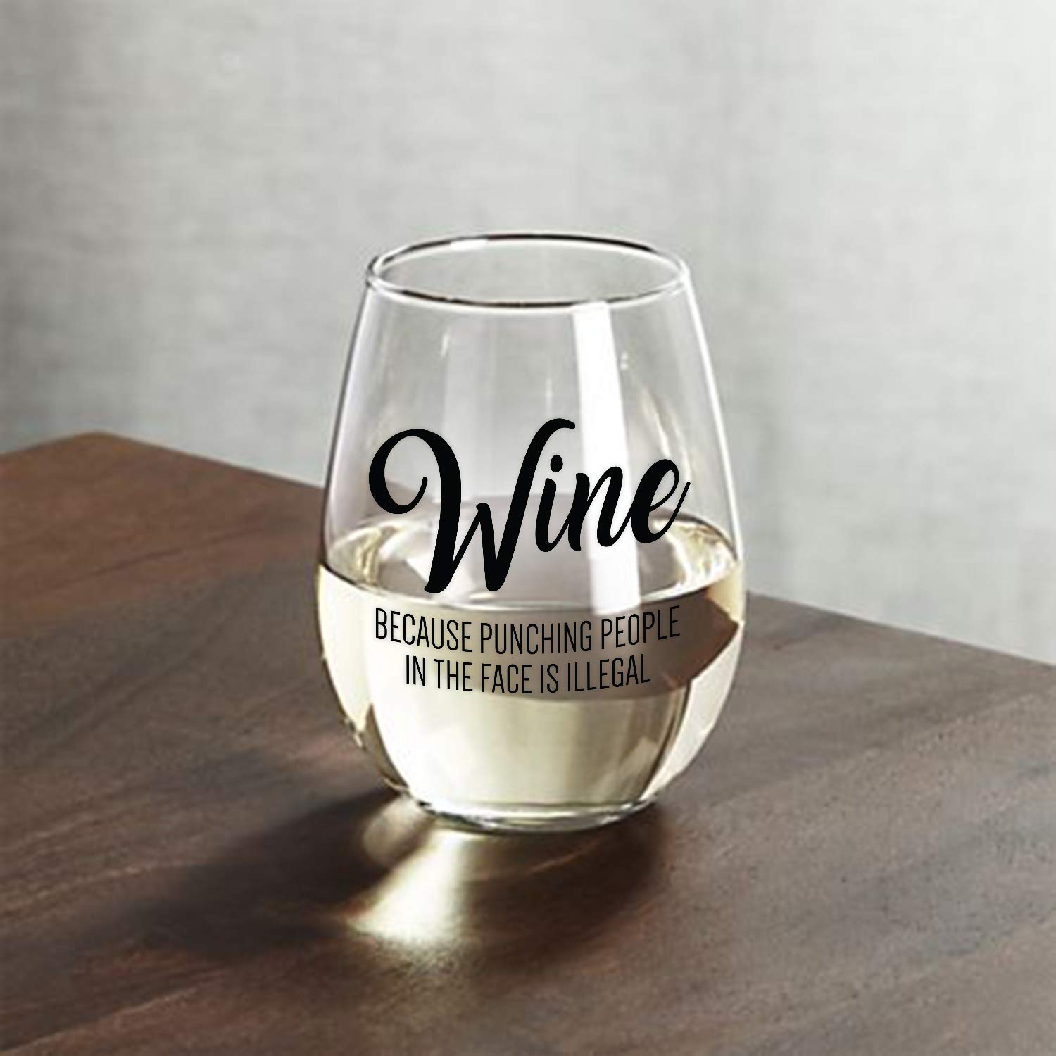 Momstir Wine Because Punching People in the Face is Illegal Funny Wine Glass 15oz Tumbler