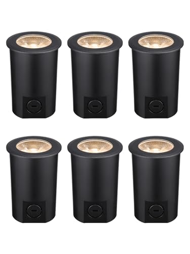 LEONLITE 3W Well Lights Landscape LED In Ground, 320LM 12-24V AC/DC Low Voltage, CRI90 IP67 ETL Listed Inground Well Lights Outdoor, Black Aluminum Housing, Embedded Parts Included, 3000K, Pack of 6