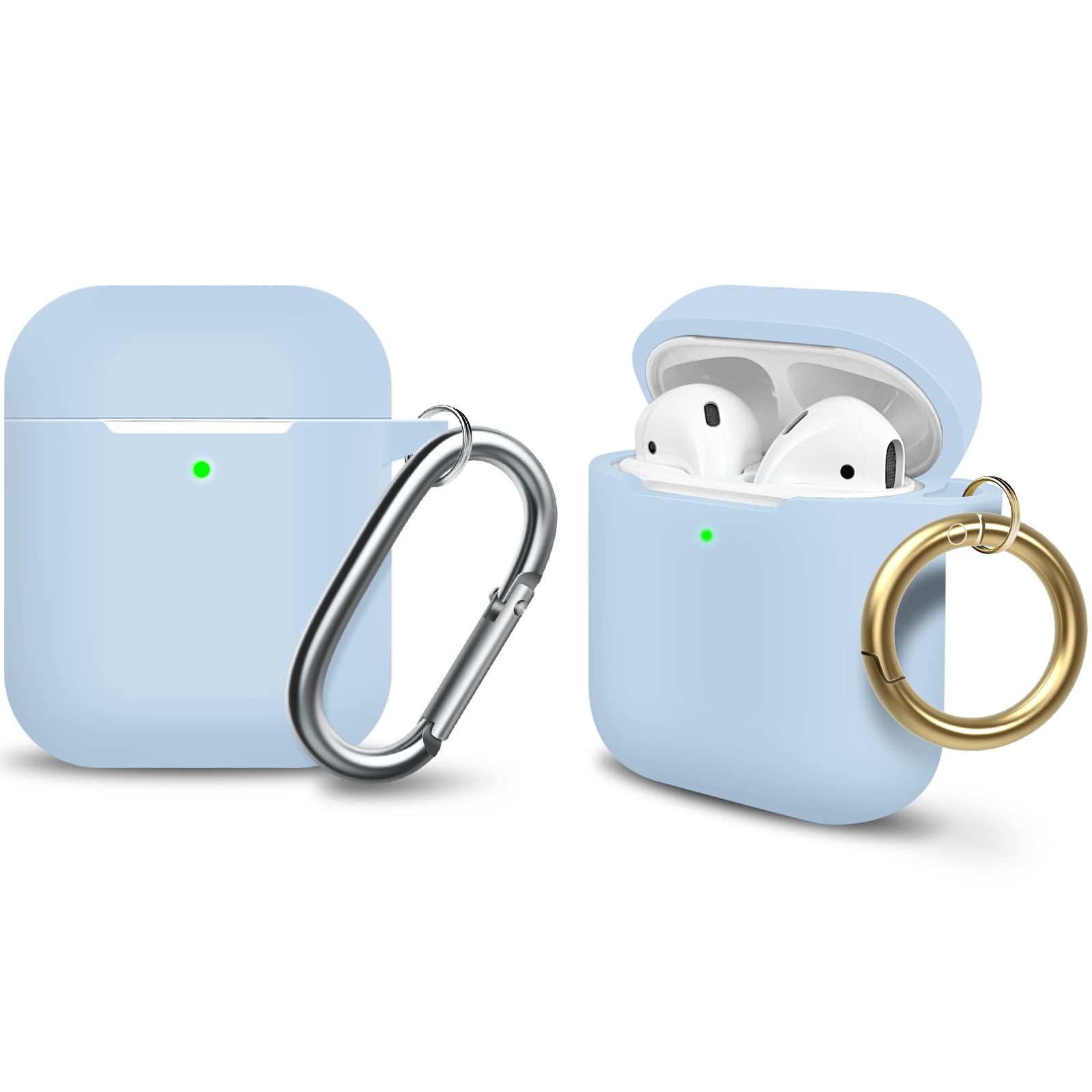 MOLOPPO Case Cover Compatible with AirPods, Soft Silicone Protective Cover with Keychain for Women Men Compatible with Apple AirPods 2nd 1st Generation Charging Case, Front LED Visible- Sky Blue