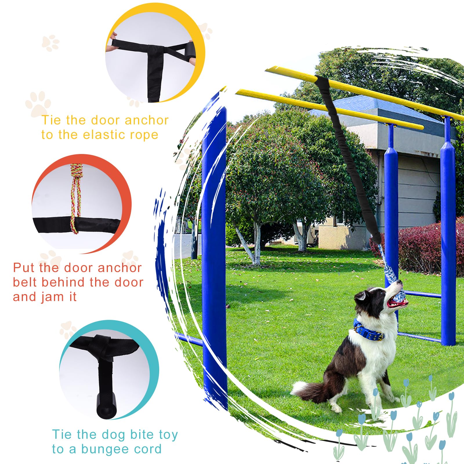 LovelyPaws Spring Pole Dog Rope Toys, Dog Interactive Hanging Tree Tug Toy Indoor and Outdoor with 3 Chew Toys for Dogs