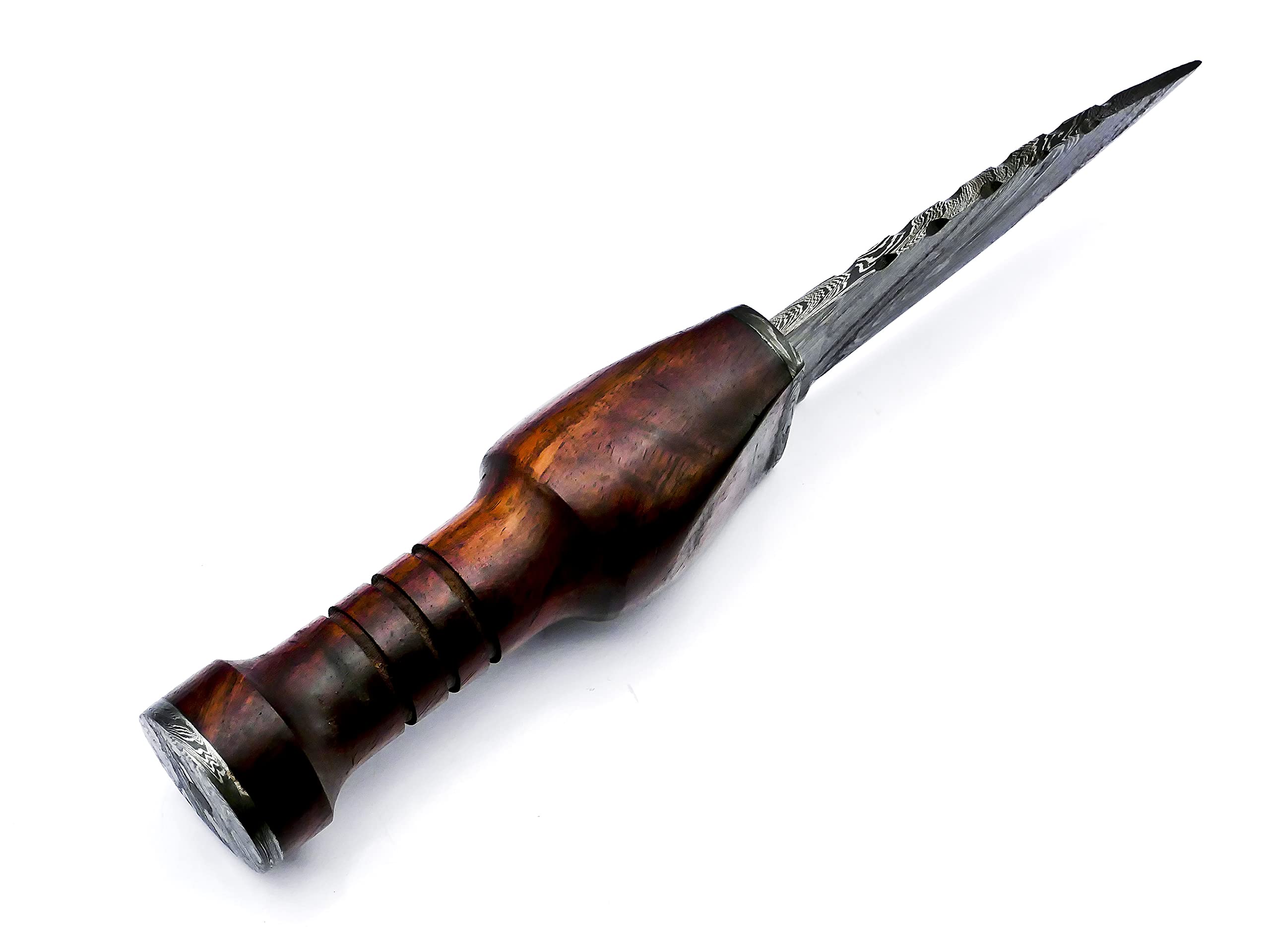 MID AMERICA Mid American Cutlery Damascus Steel Fixed Blade Knife With Natural Wood And Engraved Handle