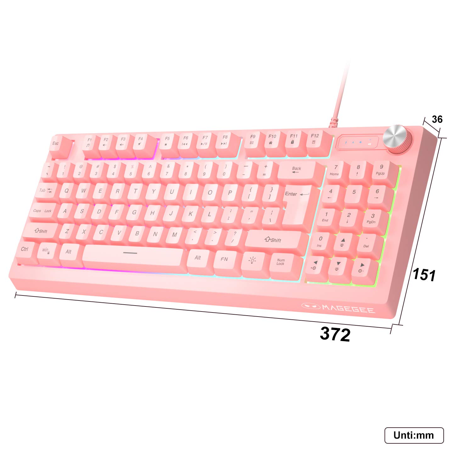 MageGee GT698 TKL Gaming Keyboard, 89 Keys RGB Rainbow Backlit Computer Keyboard, Anti-Ghosting USB Wired Gaming Keyboard for Windows Gaming PC Laptop (Pink)