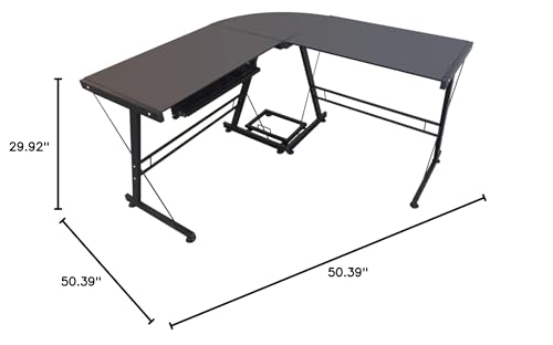 L-Shaped Computer Desk with Keyboard Tray, Large Modern Durable Workstation, Stalinite Splicing Office Desk Adjustable Height for Spaces Saving