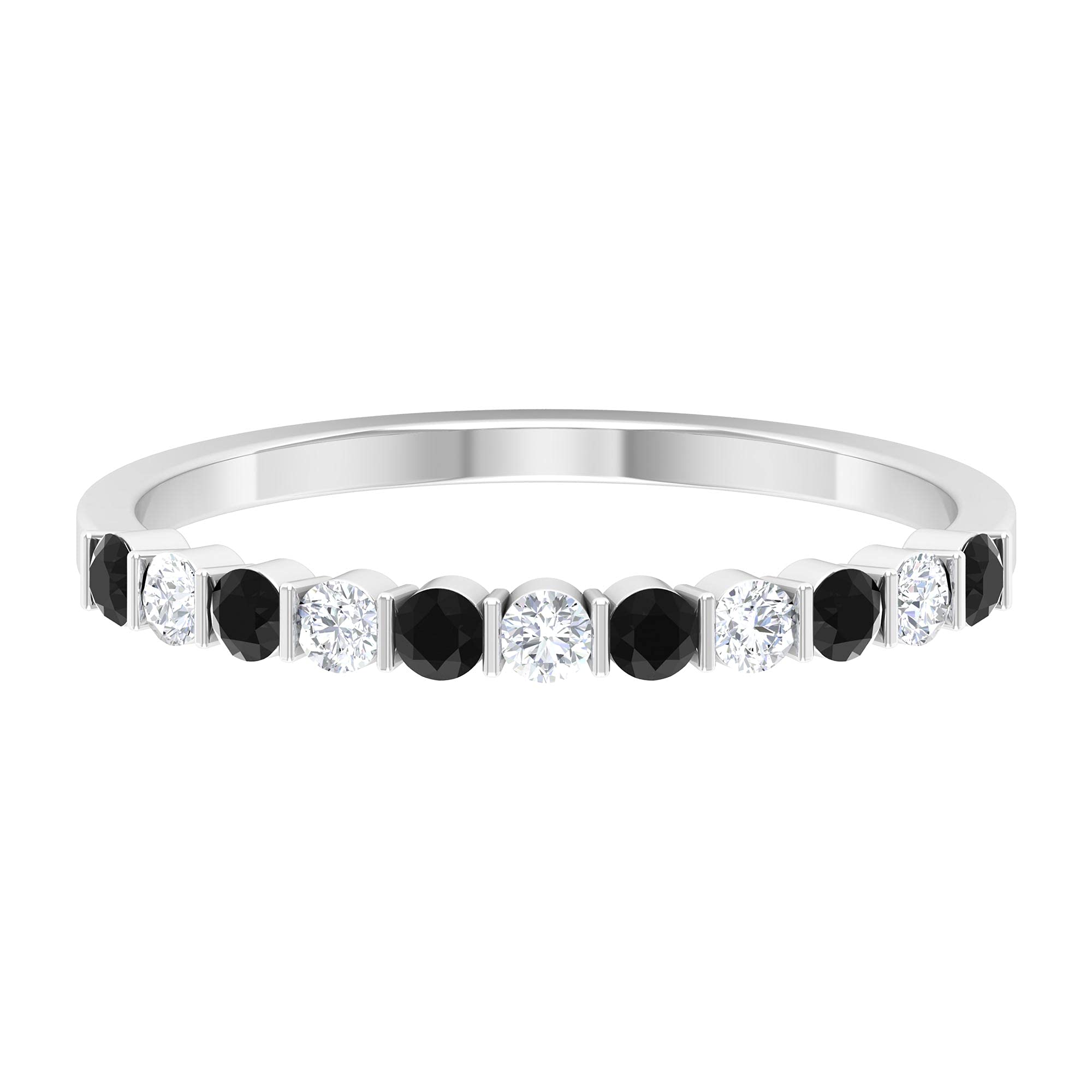 Natural Black Spinel Diamond Half Eternity Band, AAA Quality, Certified Black Spinel Stackable Ring - Ready to Gift, 14K White Gold, Size:US 7.50