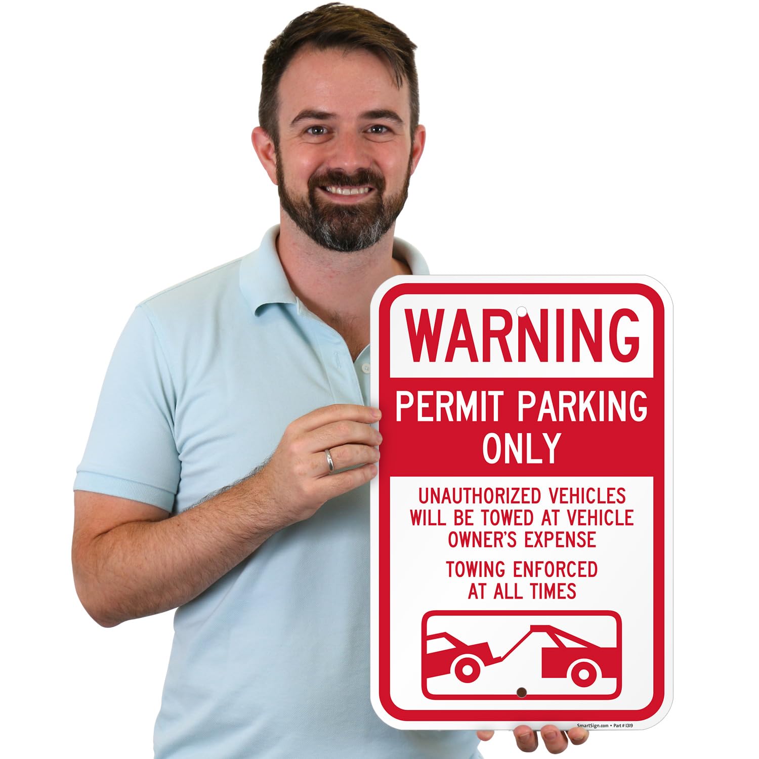 SmartSign Warning Permit Parking Only Sign - 2 Pack, Towing Enforced Sign, 18 x 12 inch, 2mm Thick Aluminum Composite, Red and White