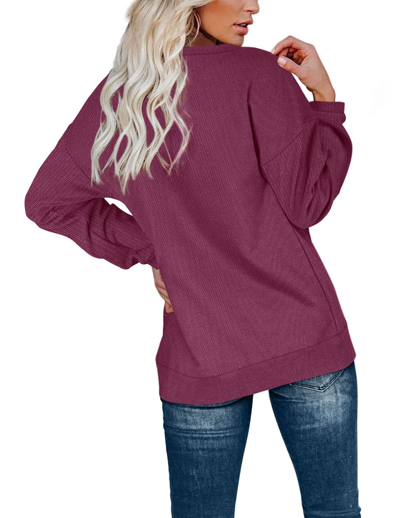 OFEEFAN Comfy Sweatshirts For Women Crew Neck Tunic Tops To Wear With Leggings Deep Purple L