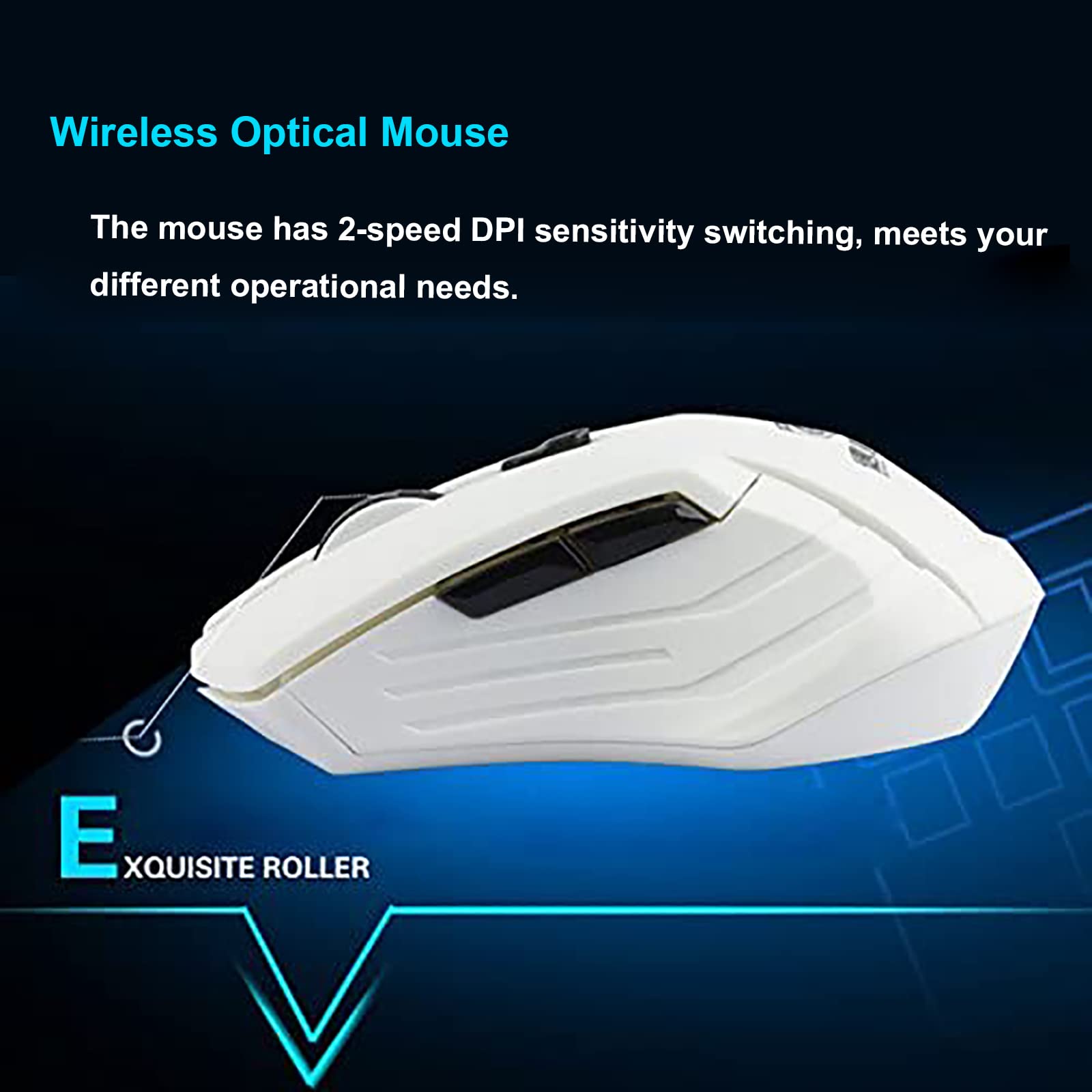 Wireless Keyboard and Mouse Combo, 2.4GHz Cordless USB Computer Keyboard Ergonomic Multimedia and Wireless Optical Mice Set for Home Office Study Gaming Use (White)