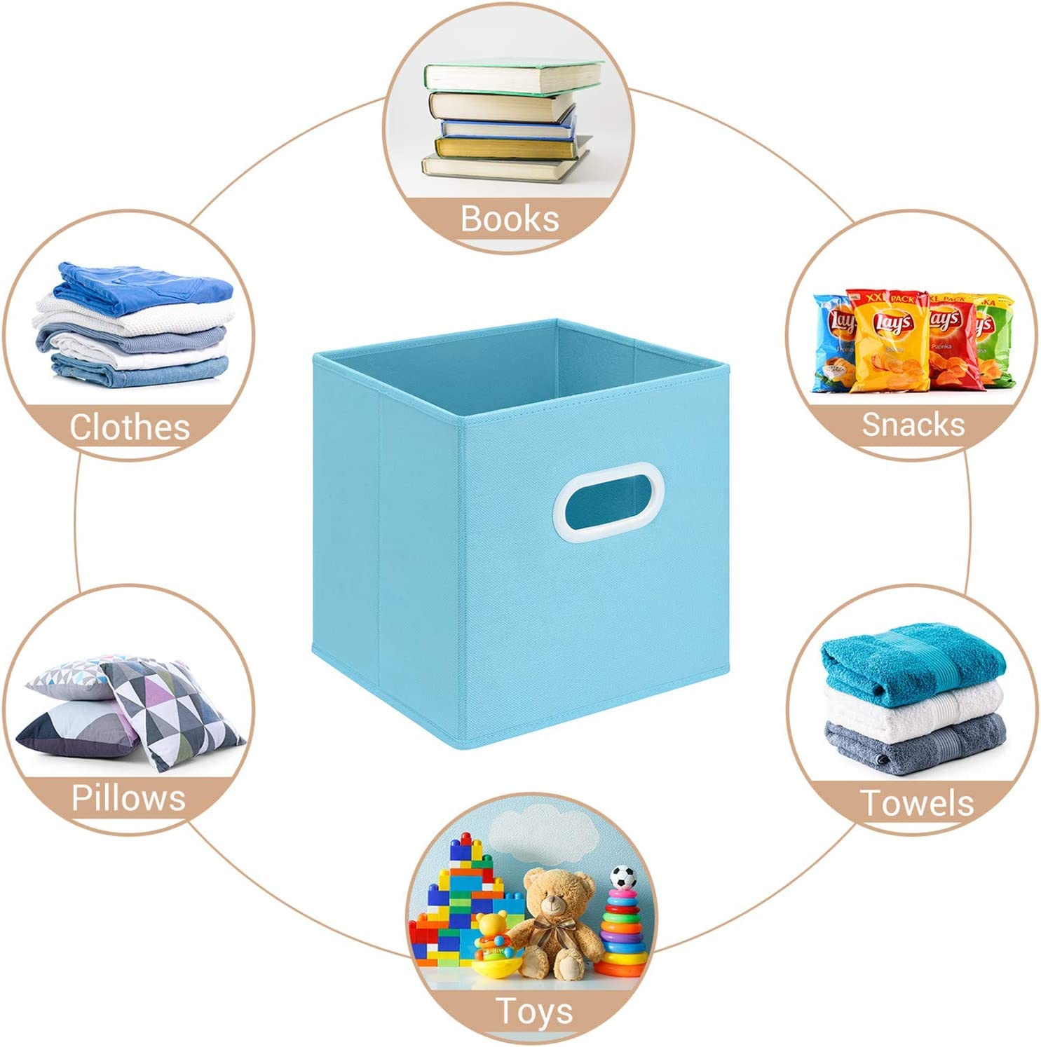 MaidMAX Cloth Storage Cubes, Cube Organizer Bins, Foldable Storage Baskets Containers with Dual Plastic Handles for Home Office Nursery Drawers Organizers, Aqua Chevron, 10.5×10.5×11 inches, Set of 6