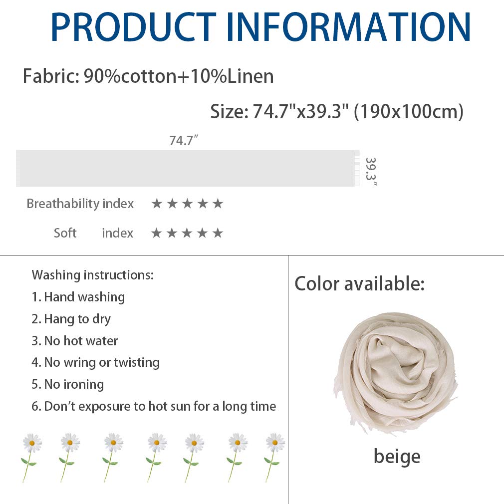 LMVERNA Beige Fashion Scarf Lightweight Soft Shawl Summer Beach Wrap Shawl for Women (Beige)