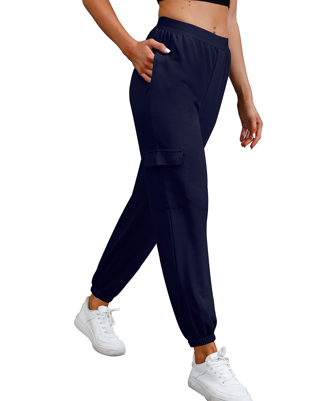 OFEEFAN Cute Pants for Women Exercis Womens Joggers with Pockets Navy Blue S