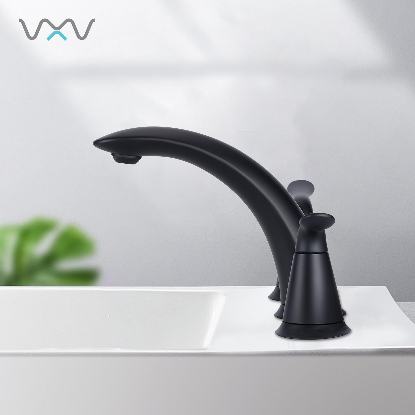 VXV Black Bathroom Faucet 3 Hole, 8 Inch Widespread Bathroom Sink Faucet for Lavatory Vanity with Pop-up Drain Matte Black