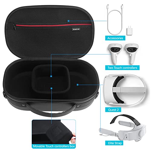 Smatree Carry Case and Elite Strap with 5000mah Battery Combination, Compatible for Quest 2 Official and Other Elite Strap, Large Storage Space, Protect VR Headset, Controllers and Accessories