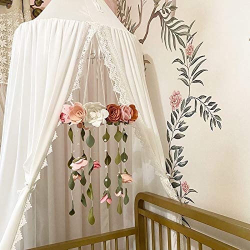 LOAOL Kids Bed Canopy with Lace Sheer Chiffon Hanging Canopy Net for Baby Crib Nook Castle Game Tent Nursery Play Room Decor (White)