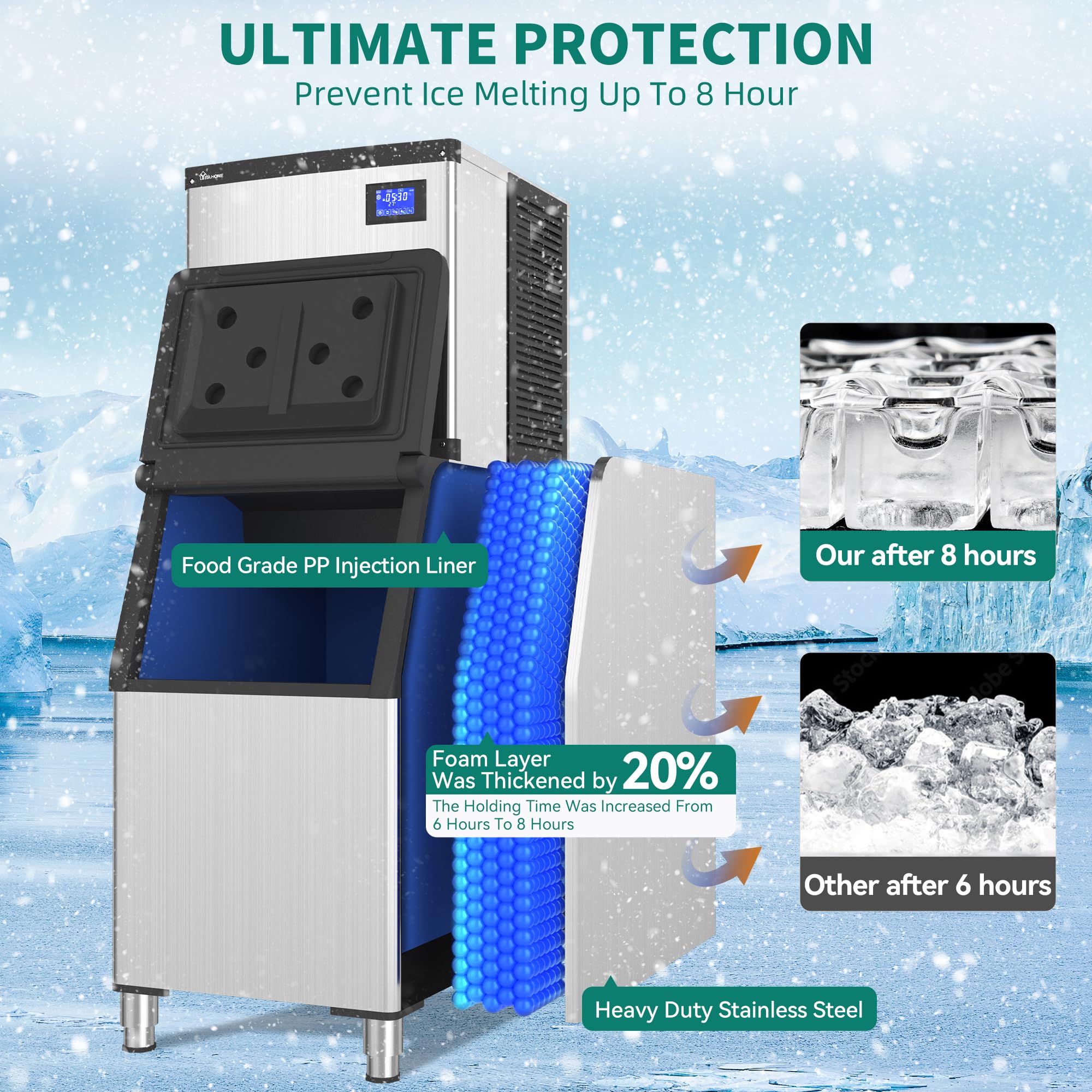 YITAHOME Commercial Ice Maker Machine 400LBS/24H with 250 LBS Storage Bin, Upgraded Compressor, Auto Self-Cleaning, 1000W Stainless Steel Industrial Ice Machine for Restaurant Business Cafe Shop