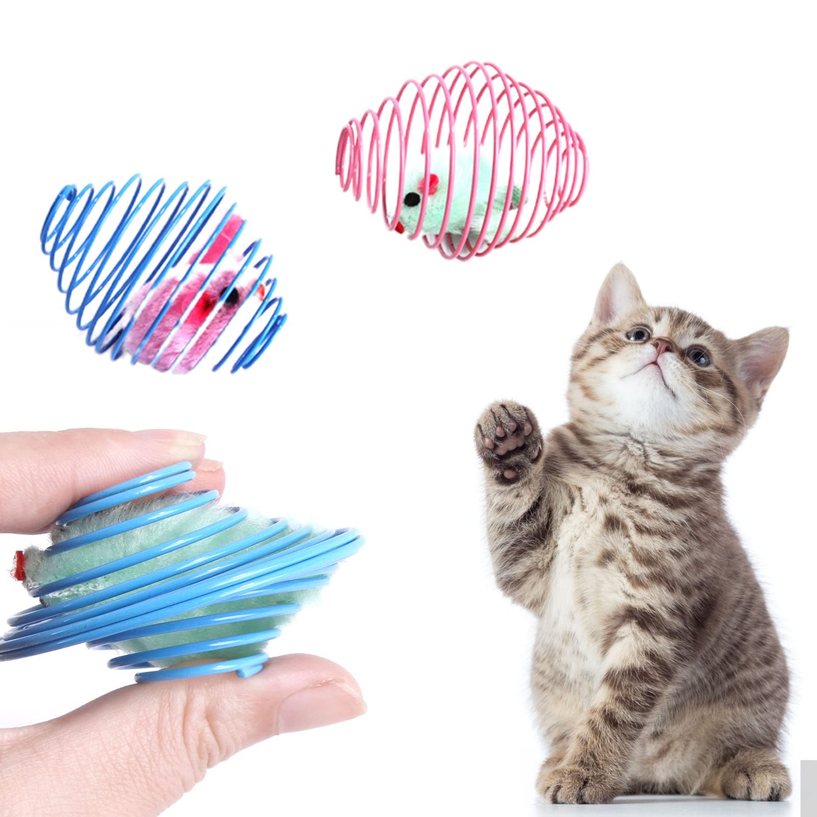 leasote 6Pcs Cat Spring Balls Set, Stretchable Cat Spring Caged Rats Toys Interactive Cat Toy, Relieve Boredom Plush Mouse Spring Toy for Indoor Cat Kitten Multicolor