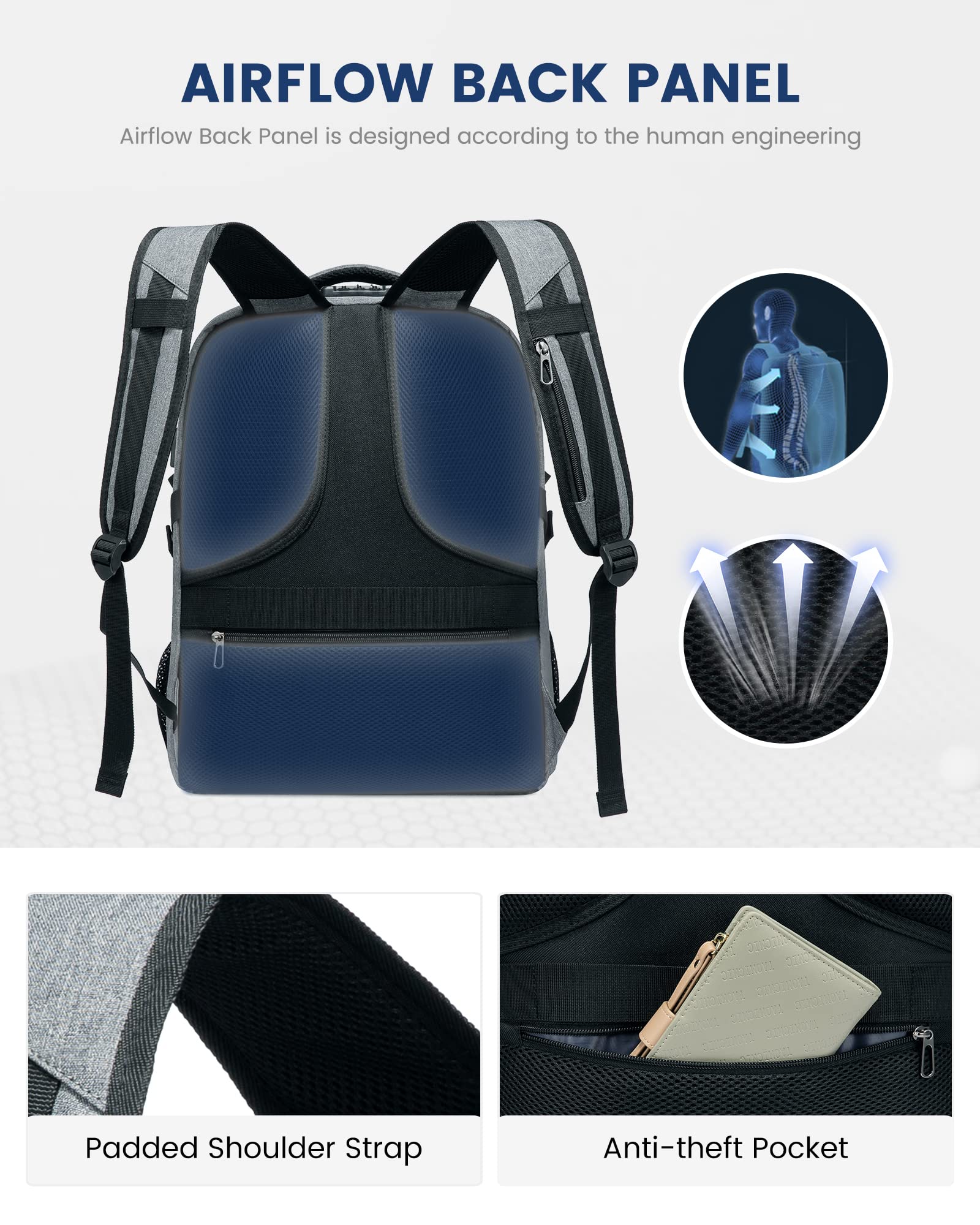 LOVEVOOK Travel Laptop Backpack Waterproof Anti Theft Backpack with Lock and USB Charging Port Large Computer Business Backpack for Men College Backpack (17 inch,DarkGrey