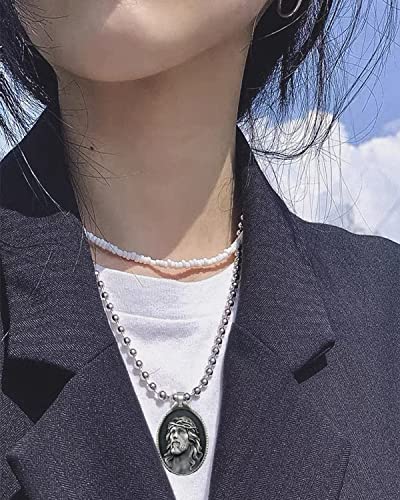 Oval Jesus Celtic Necklace For Women Simple Religious Jewelry Pendant Stainless Steel Ball Chain