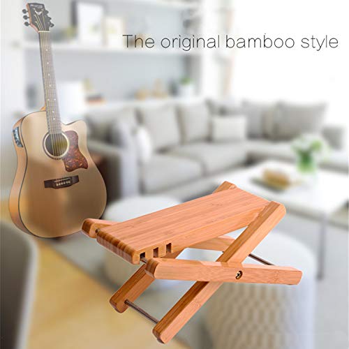 Miwayer Bamboo 4 Gears Adjustable Upscale Guitar Foot Rest Non-Slip Foot Stool Foldable Footrest from 4.5" up to 8",Accessory for Classical Acoustic Guitar Part