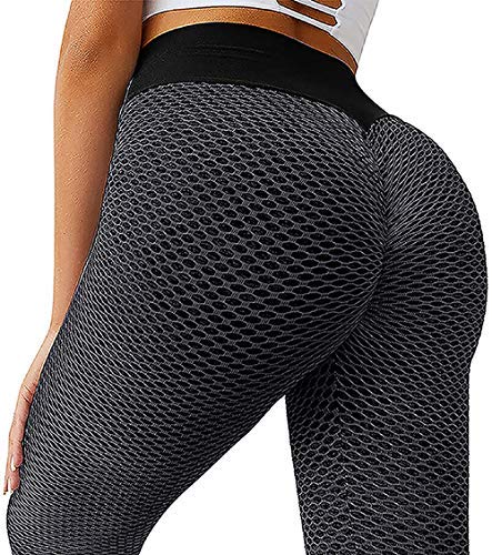 MOSHENGQI Women's Ruched Butt Lifting High Waist Yoga Pants Tummy Control Stretchy Workout Leggings Textured Booty Tights(X-Large,#1 Dark Grey)