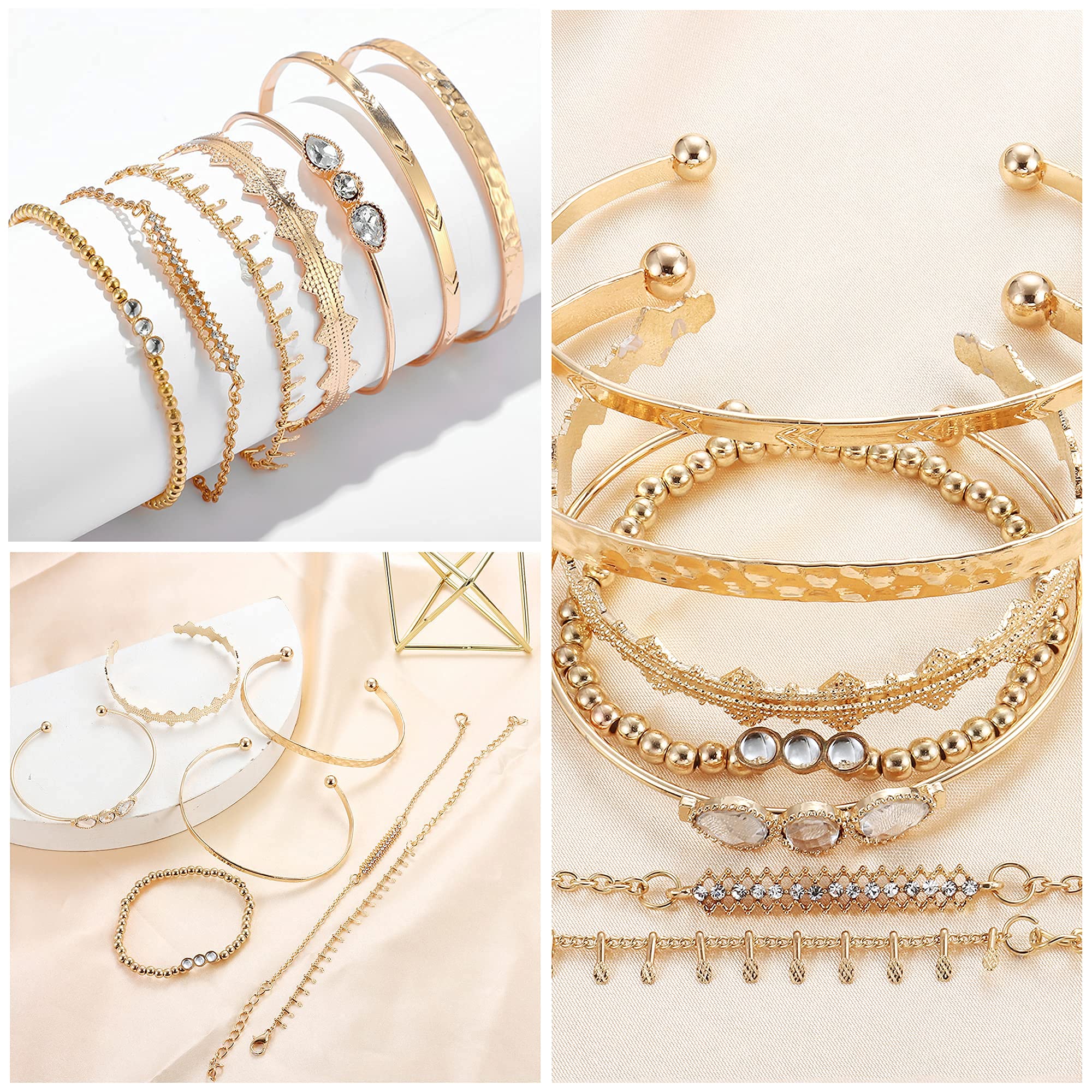 Magitaco 30 PCS (6 PACK) Boho Gold Chain Bracelets Set for Women Multiple Layered Stackable Open Cuff Wrap Bangle Adjustable Fashion Paperclip Link Italian Cuban Jewelry for Women Gift
