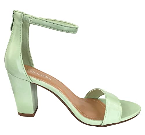 Over the Toe Strap Ankle Wrap Strap Heel Open Toe Medium Heel, Mint, 7