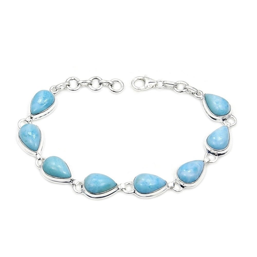 Larimar Bracelet Sterling Silver & Genuine Dominican Larimar Bracelet, Adjustable From 7"-7.75"