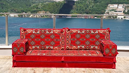Sleeper Sofa, 8" Thickness Red Arabic Sofa Floor Seating Set, Pallet Sofa, Floor Cushions, Sectional Sofa, Arabic Majilis, Ottoman Couch