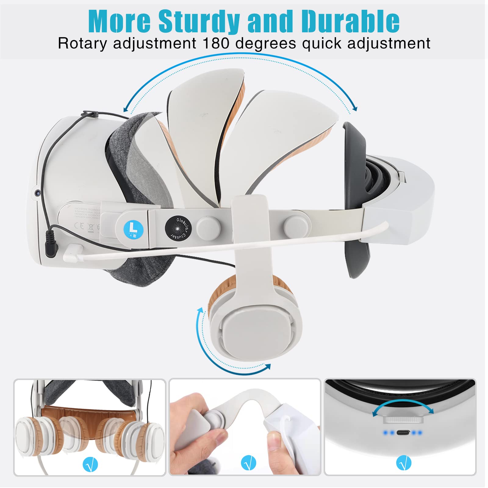 Premium Deluxe All in One Audio and Battery Strap for Meta Quest 2/Oculus Quest 2 - Built in 40mm Driver, 2 Hours More Play Time, Enhanced Comfortability with Forehead and Back Head Pads