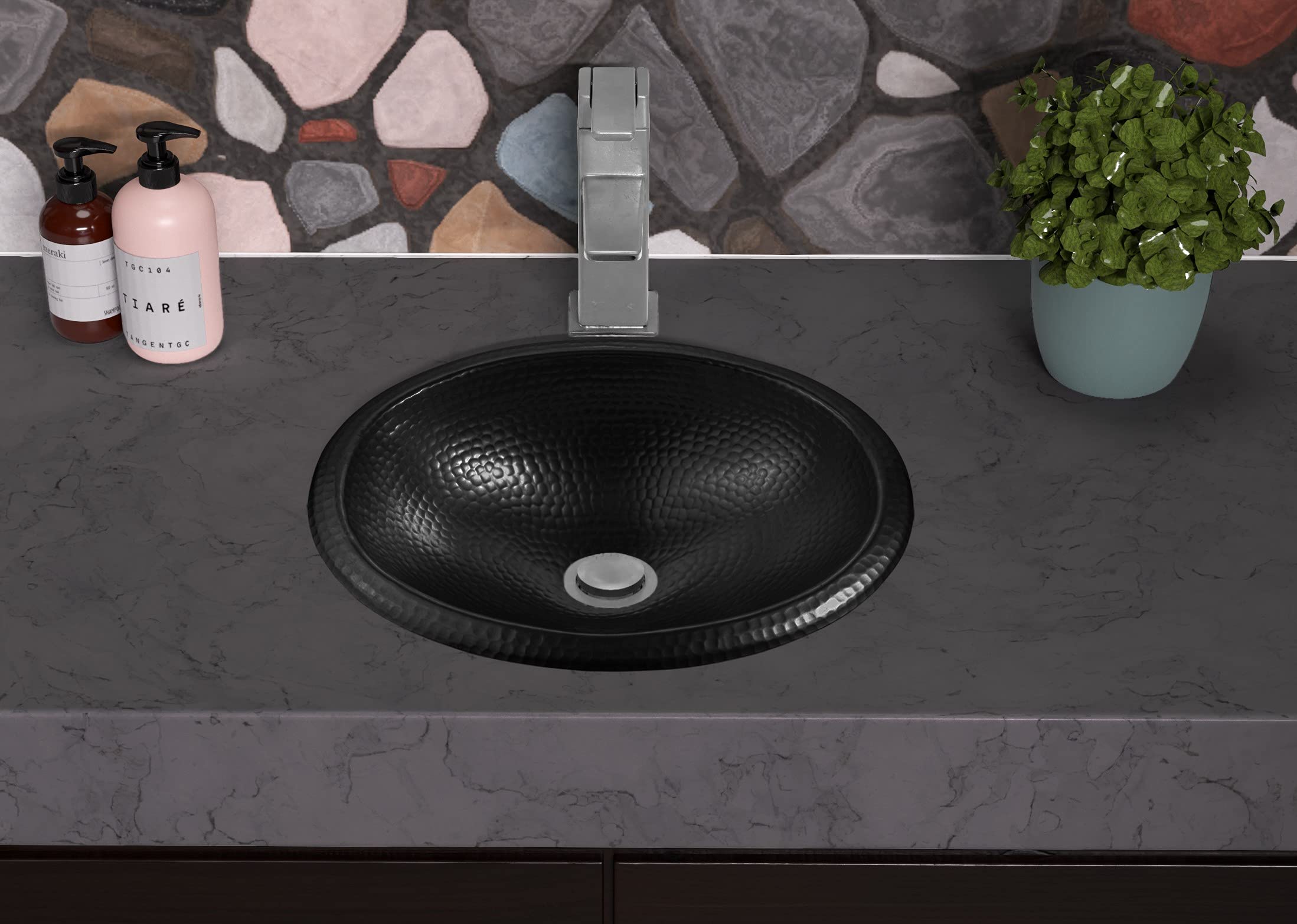 Monarch Abode 19103 Matte Black Hand Hammered Oval Drop-in Bathroom Vanity Sink (17 inches)