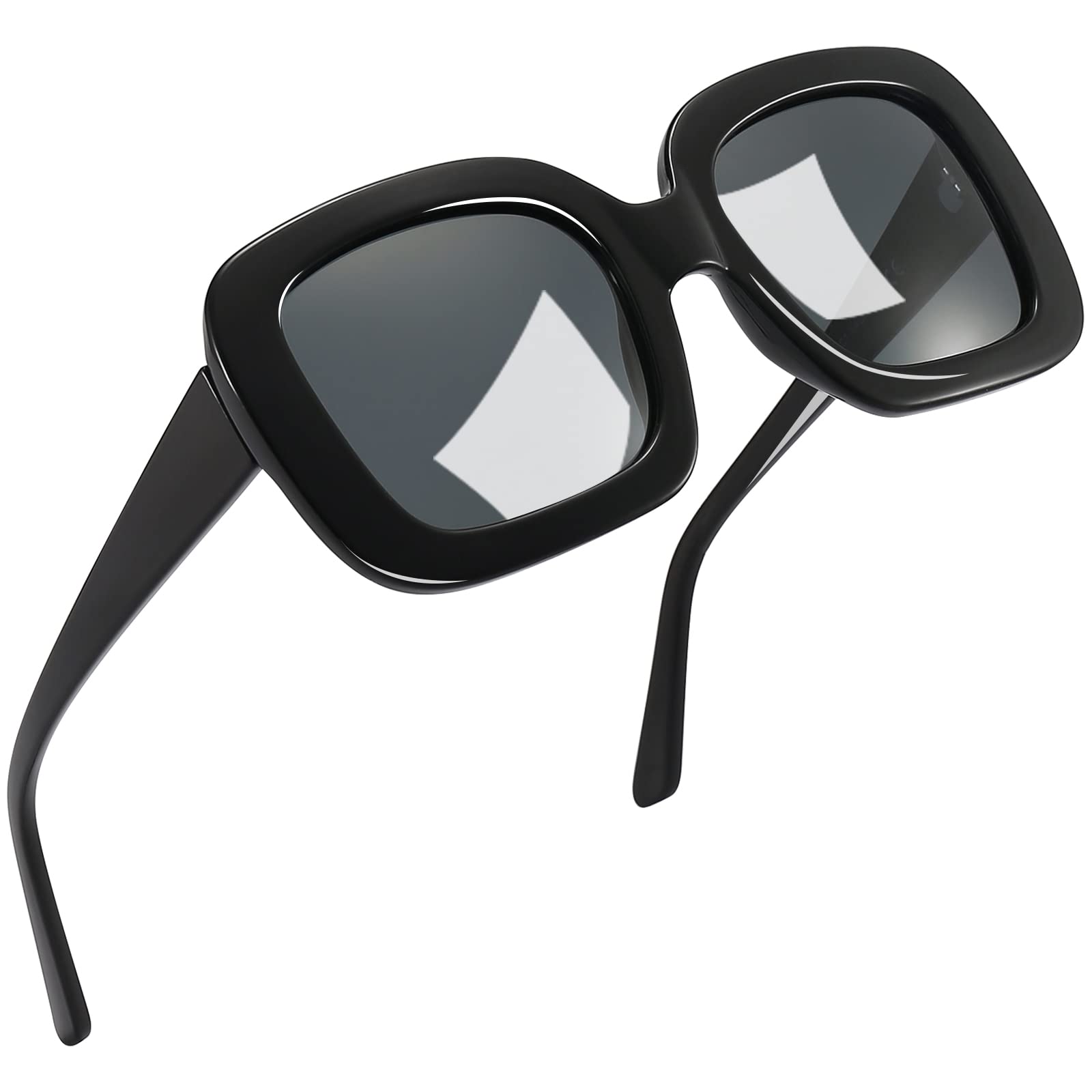 Oversized Polarized Sunglasses Square Shades: Trendy Large Big Ladies Sun Glasses - Luxury Vintage Black Sunglasses UV Protection