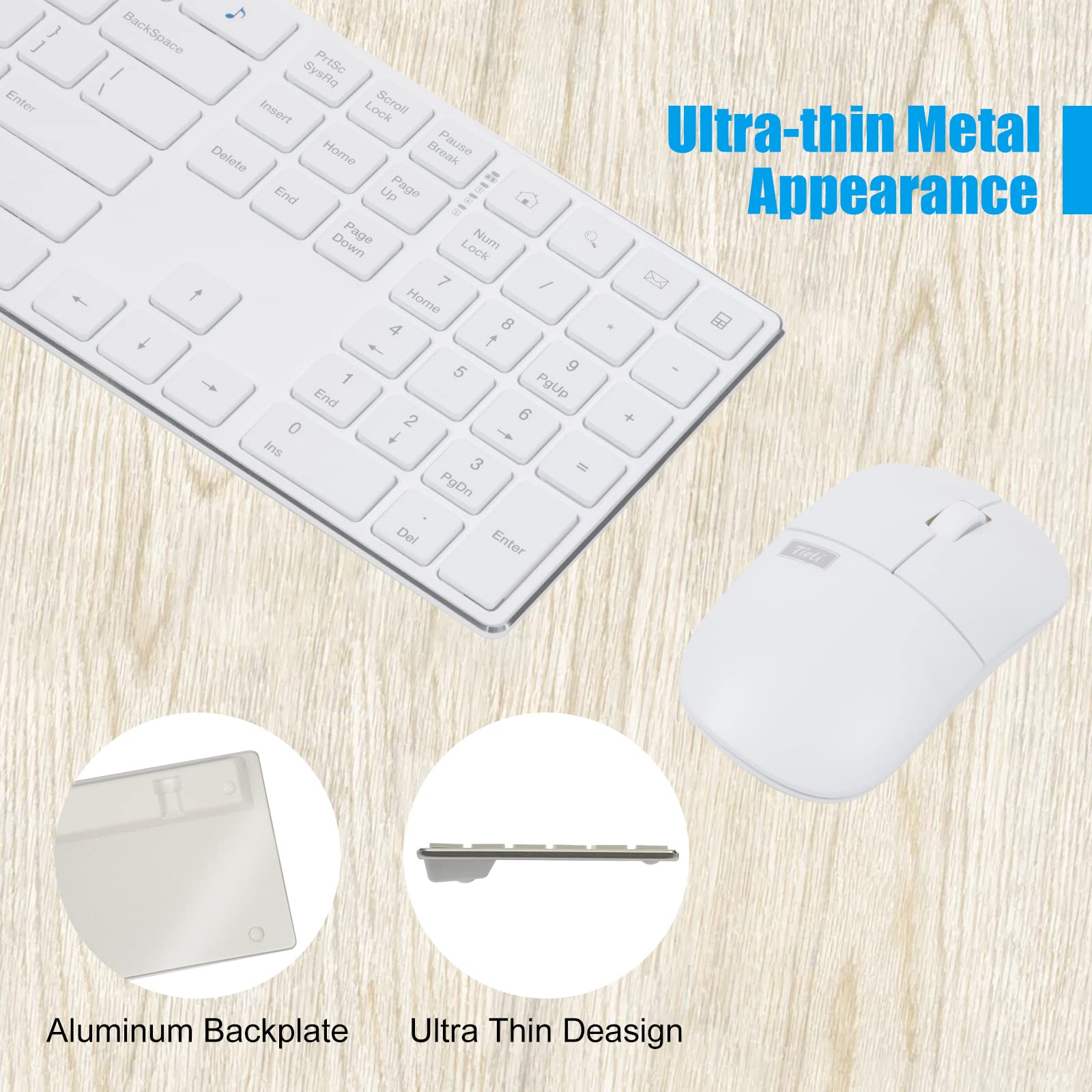 Wireless Keyboard and Mouse Combo, KM01R 2.4G Wireless Rechargeable Keyboard, 4 DPI Adjustable Cordless USB Keyboard and Mouse Set for Computer,Laptop,Windows,Mac (White)