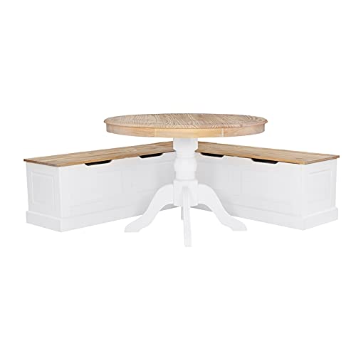 Linon Troyin Backless Wood Corner Nook Set in Natural and White