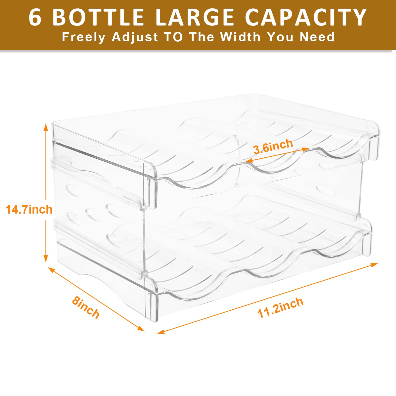 Mayitr Water Bottle Organization and Storage Shelf,2 Packs Stackable,Plastic Water Bottle Holder for Fridge Kitchen Cabinet Organizer and Storage,Tumbler Travel Mug Cup Organizer (Clear-6 bottle)
