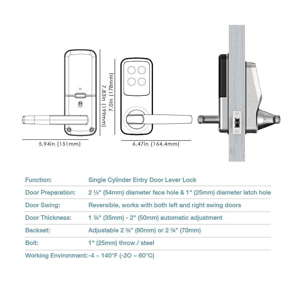 Lockly Secure Plus, Bluetooth Smart Lock, Keyless Entry Door Lock, PIN GenieĀ® Keypad, 3D Biometric Fingerprint Sensor, Auto Lock - Satin Nickel (PGD628FSN) - Latch Edition