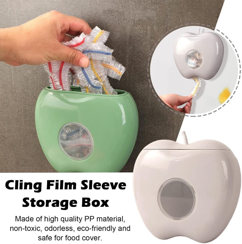 Plastic Wrap Storage Box,Cling Film Sleeve Storage Box,Fresh Keeping Bag Storage Box with 100 Pcs Cling Films, Multi-functional Preservation Box Punch-Free Wall-Mounted Kitchen Organizer (2pcs-B)