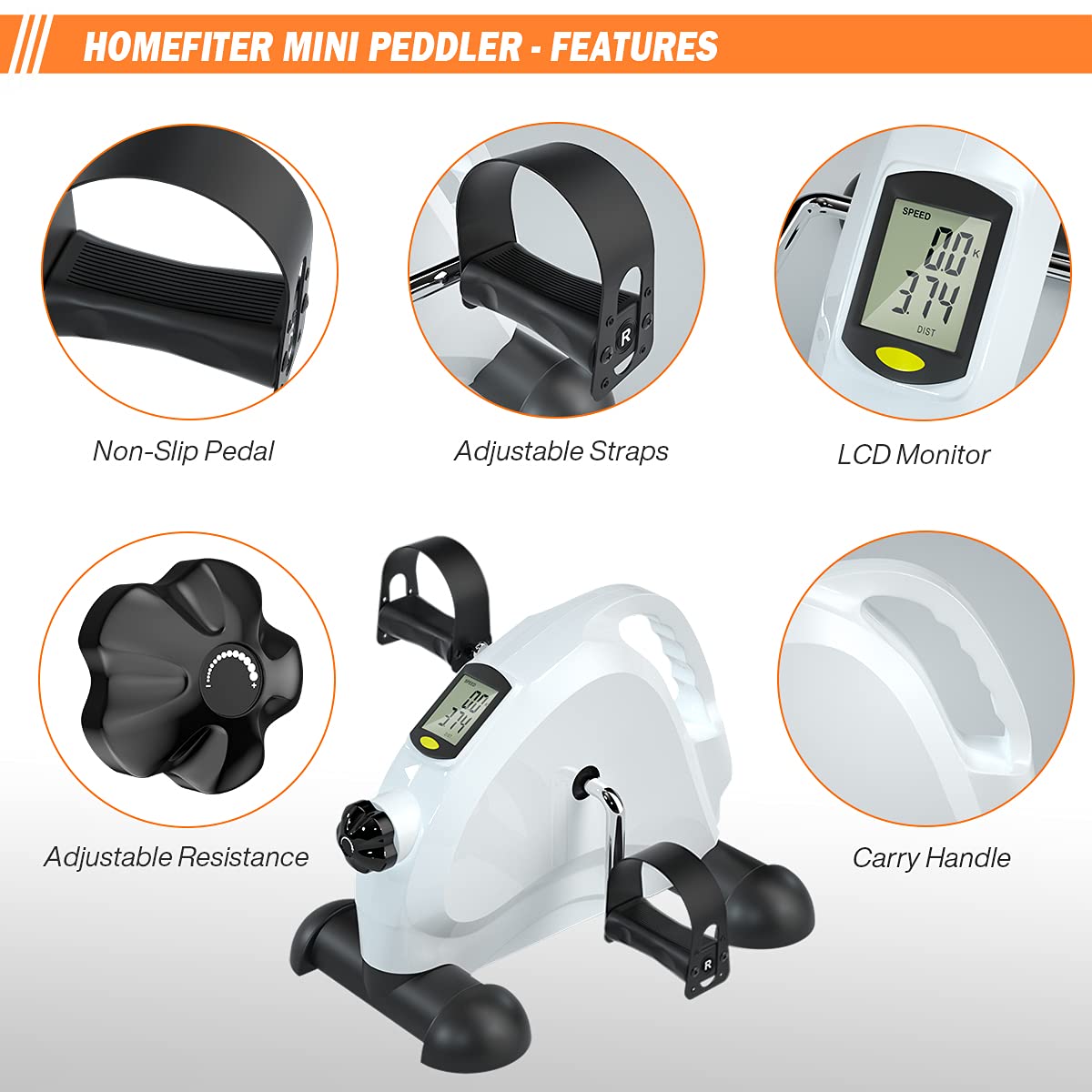 Mini Exercise Bike Under Desk Bike Pedal Exerciser Portable Foot Arm & Leg Peddler Cycle Machine with LCD Screen Displays