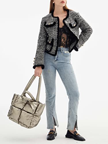 Puffer Tote Bag Quilted Tote Bag for Women Down Fall Winter Handbag Puff Bag Aesthetic Shoulder Bag Stuffing Pillow Bag (X-Orange)