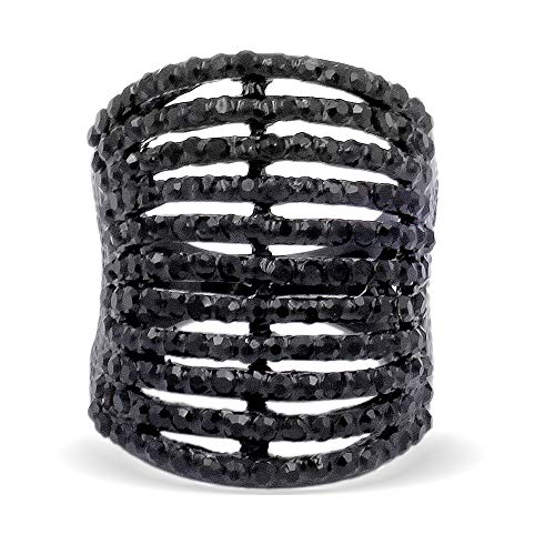 Lavencious 11 Rows Ring Fashion Crystal Cocktail Wedding Party Jewelry for women (Jet Black, 9)