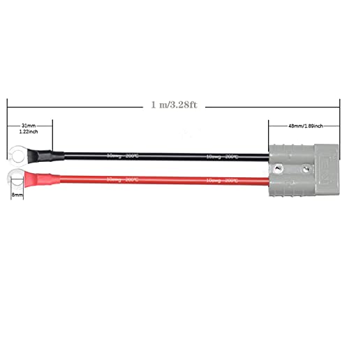 LIXINTIAN 10AWG Battery Adapter Cable,with O-Type Terminal and 45A Connector-1 m/3.28ft