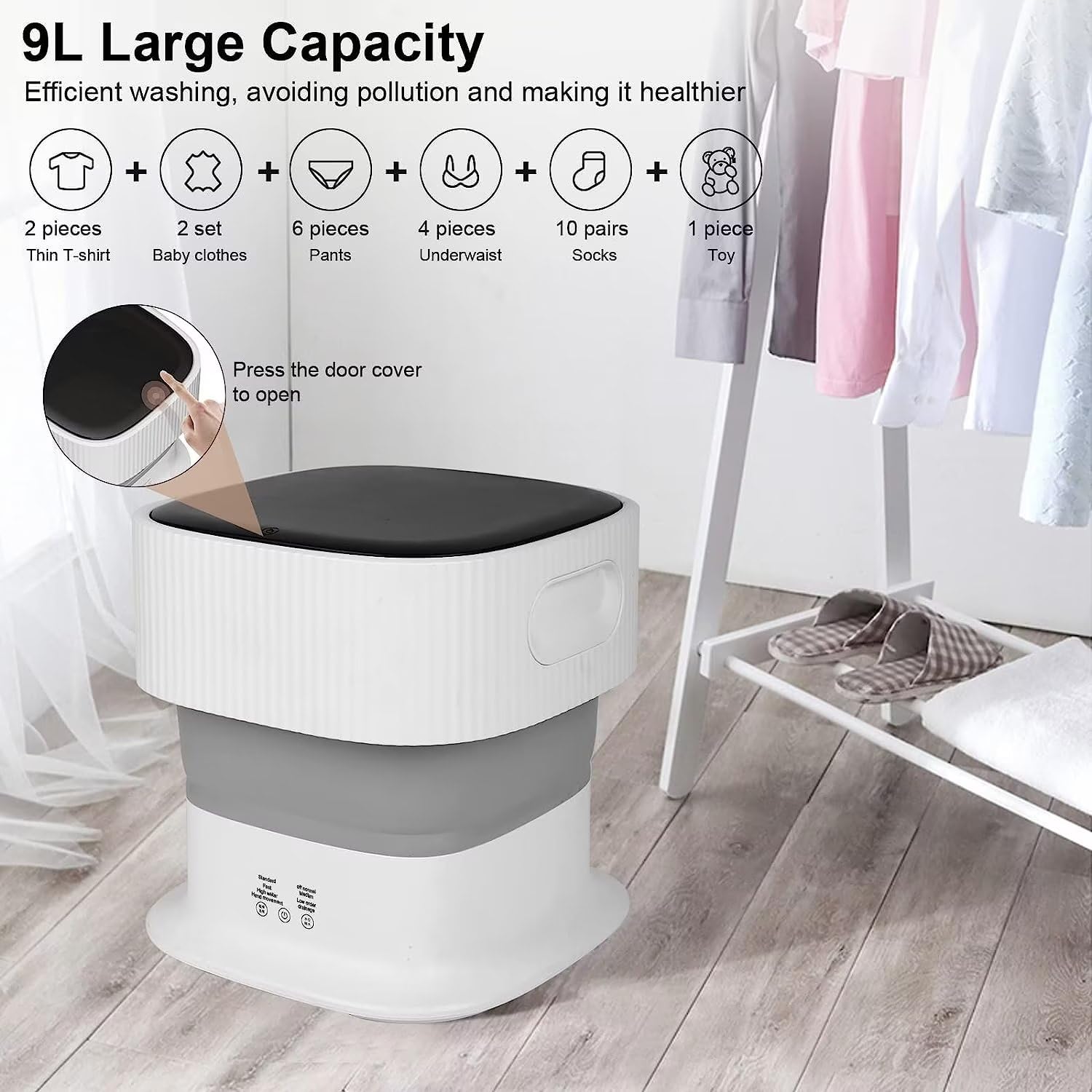 MKNDHRS Foldable Portable Washing Machine Small Mini Washer With Disinfection and Sterilization for Underwear,Socks,Baby Clothes,or Small Items,Suitable for Student,Camping,RV,Travel,White