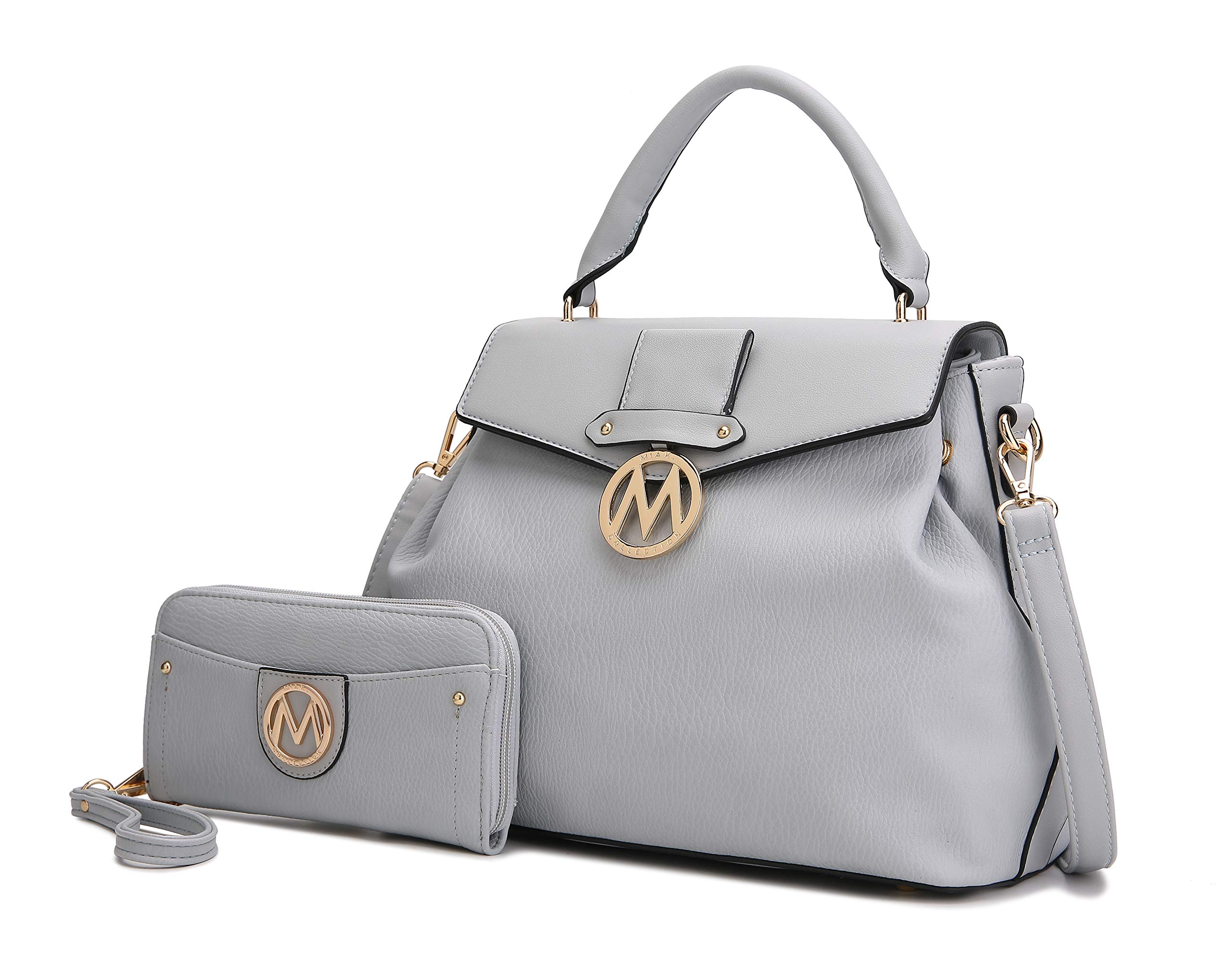 MKF Set Crossbody Satchel Bag for Women & Wristlet Wallet Purse β PU Leather Top Handle Tote β Shoulder Handbag Wine