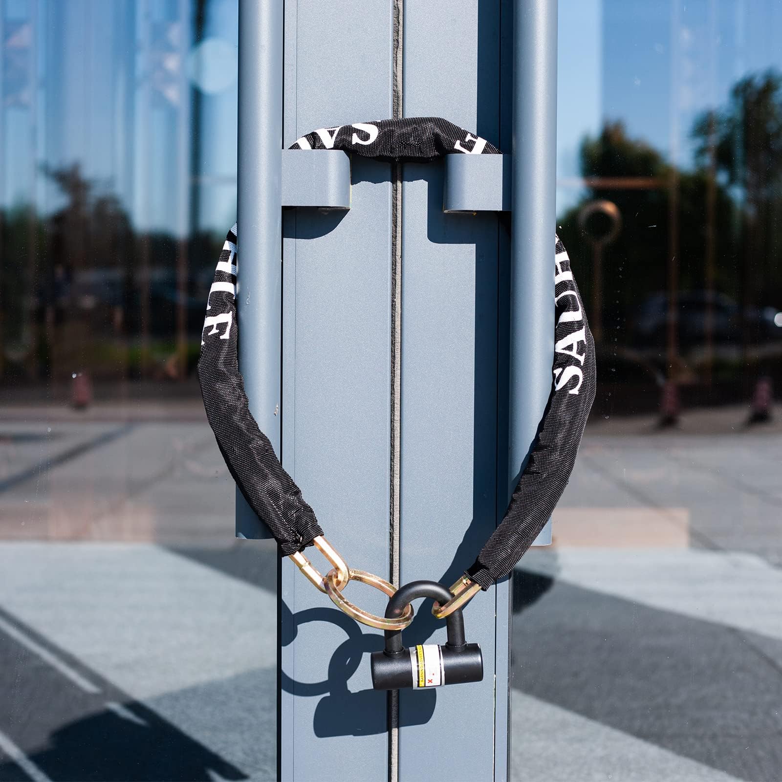 Sauhohle Motorcycle Chain Locks 3ft Heavy Duty Square Link Bicycle Chain Lock Gold Lock for Motorcycles, Scooters, Gates and More