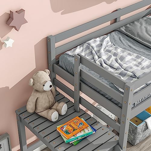 LETSHOME Twin Loft Bed with Platform, Wooden Low Height Loft Bed Frame with Ladder, Metal Loft Bed Frame for Kids Teens Adults, Twin Size for Bedrooms