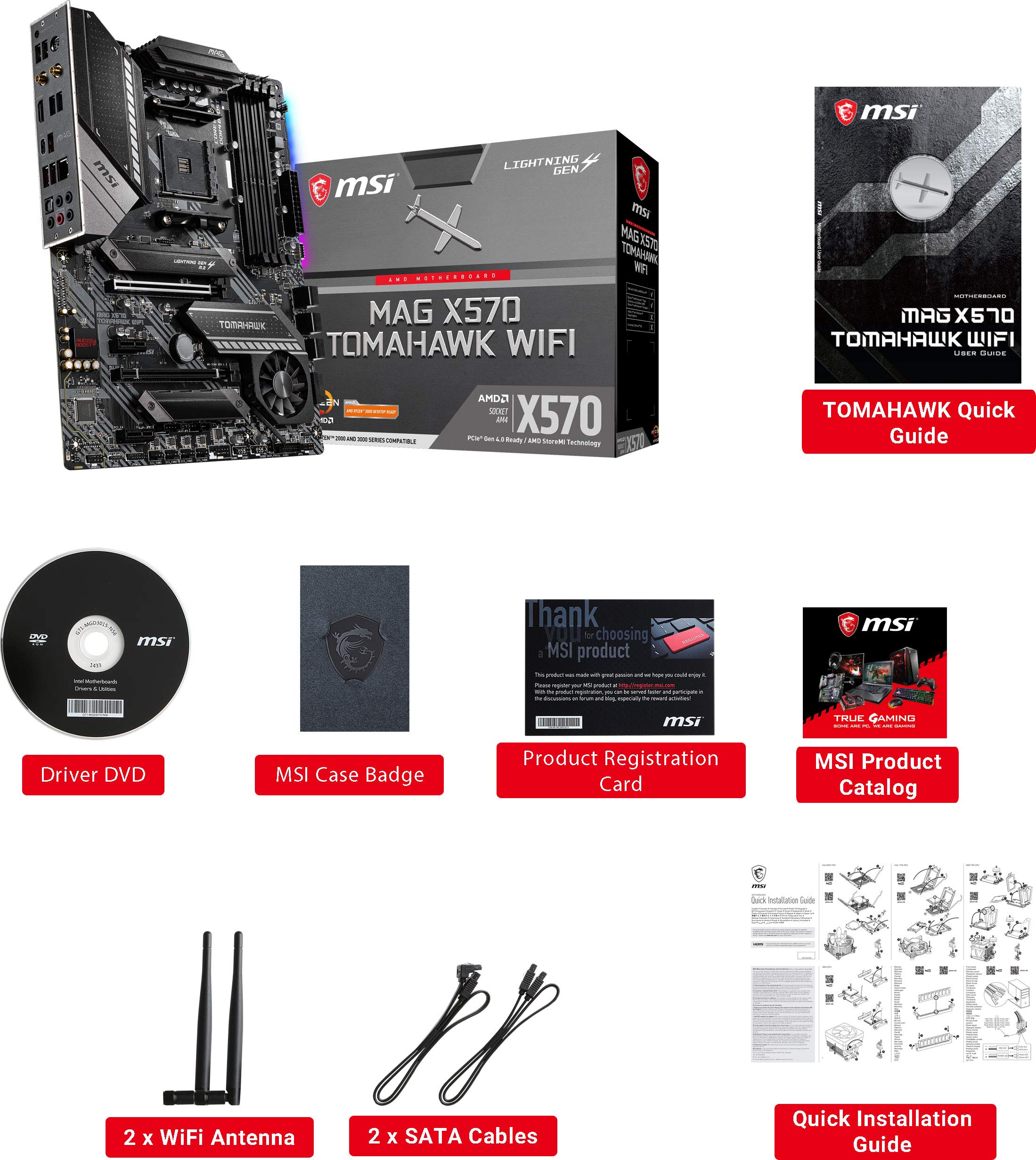 MSI MAG X570 TOMAHAWK WIFI Motherboard (AMD AM4, DDR4, PCIe 4.0, SATA 6Gb/s, M.2, USB 3.2 Gen 2, AC Wi-Fi 6, HDMI, ATX)
